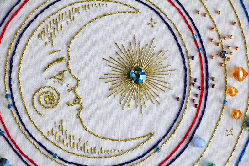 Moon Galaxy Hand Embroidery Pattern, PDF Download, Easy Bead Embroidery ...