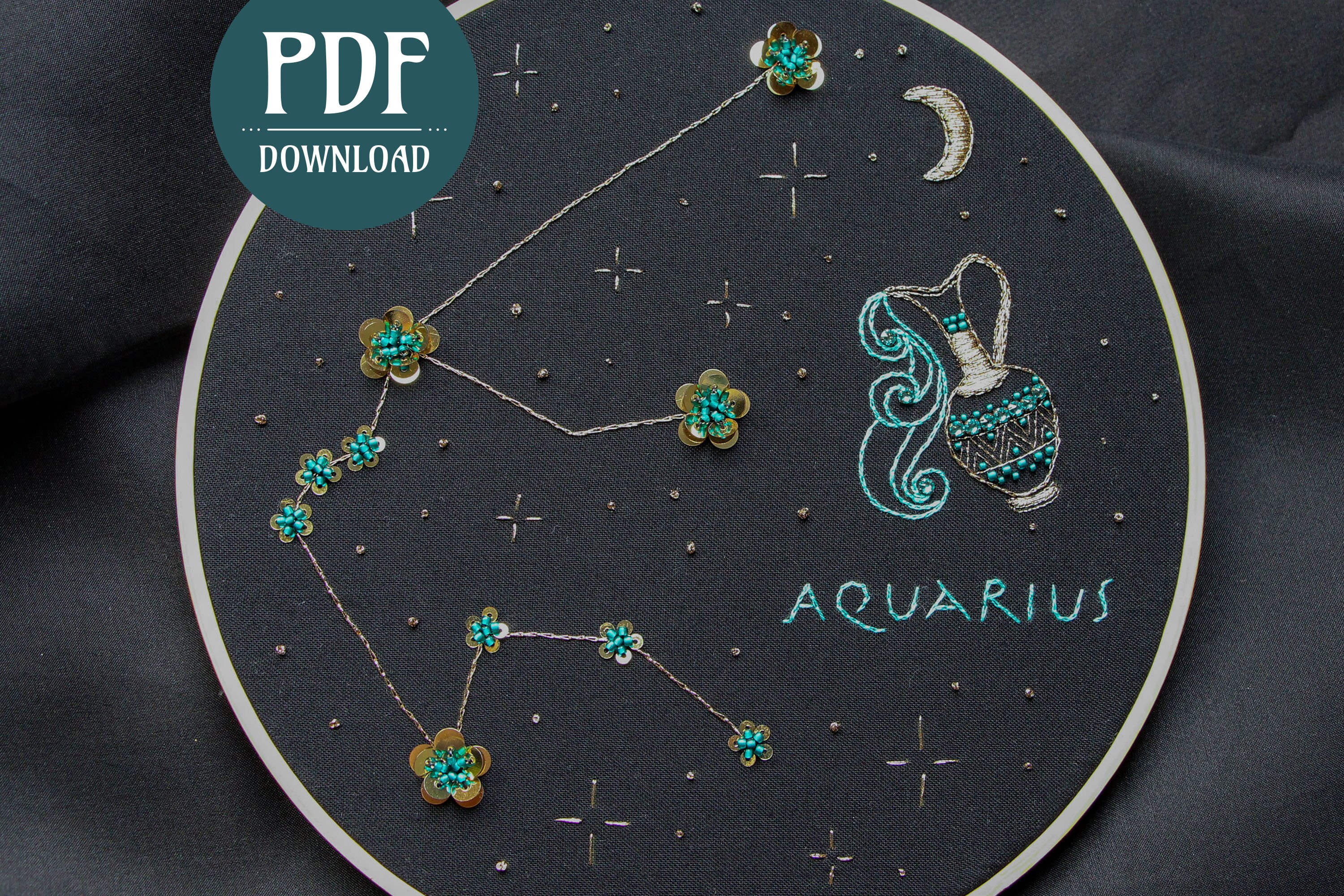 Aquarius Zodiac Hand Embroidery Pattern Downloadable PDF - Etsy