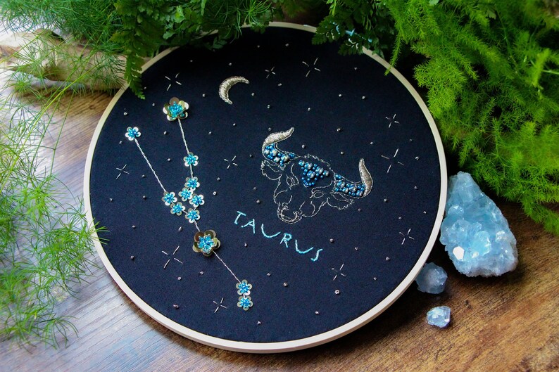 Taurus Zodiac Hand Embroidery Pattern, Downloadable PDF, Beginner Bead ...