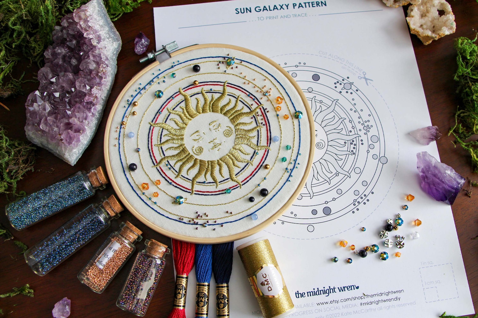 Sun Galaxy Hand Embroidery Pattern, PDF Download, Easy Bead Embroidery ...