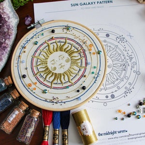 Sun Galaxy Hand Embroidery Pattern, PDF Download, Easy Bead Embroidery ...