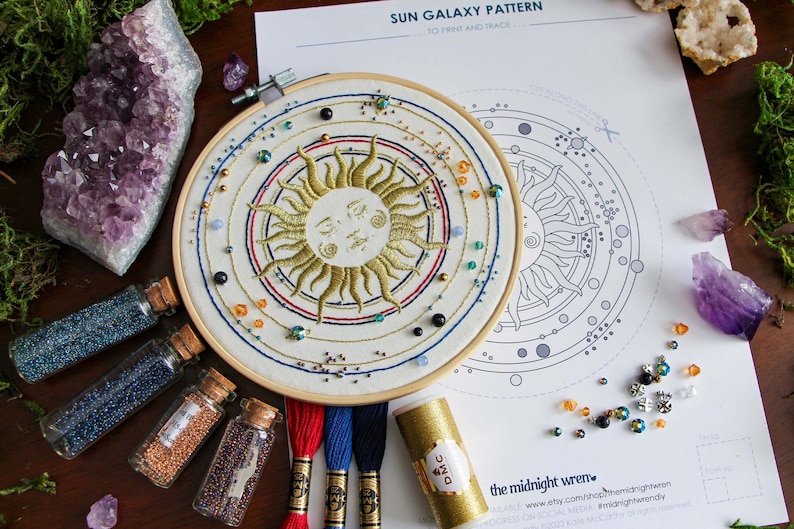 Sun Galaxy Hand Embroidery Pattern PDF Download Easy Bead - Etsy