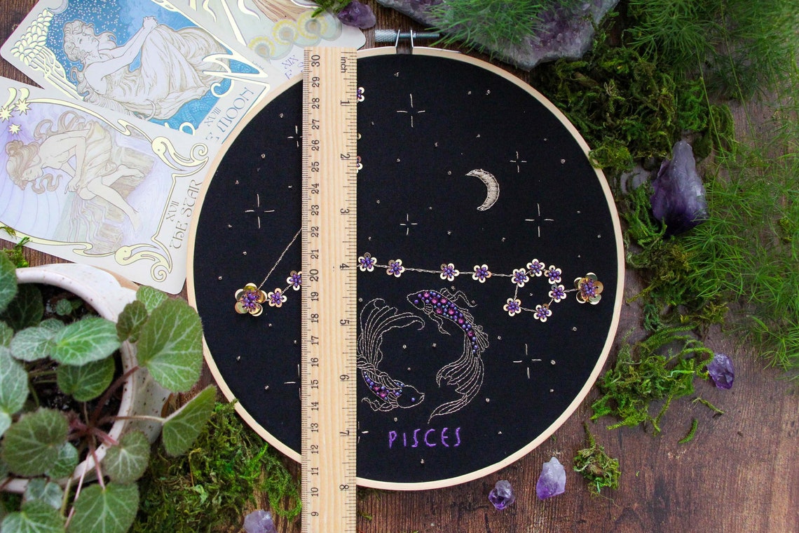 Pisces Zodiac Hand Embroidery Pattern Downloadable PDF - Etsy
