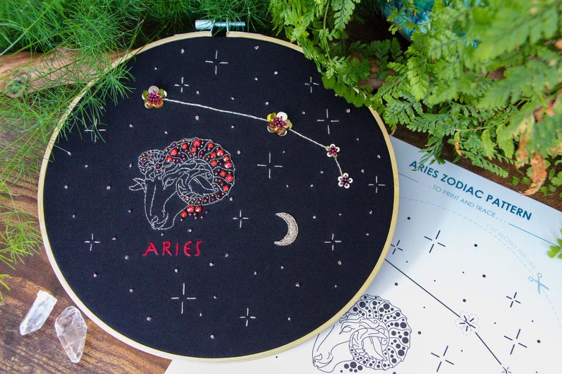 Aries Zodiac Hand Embroidery Pattern, Downloadable PDF, DIY Bead ...