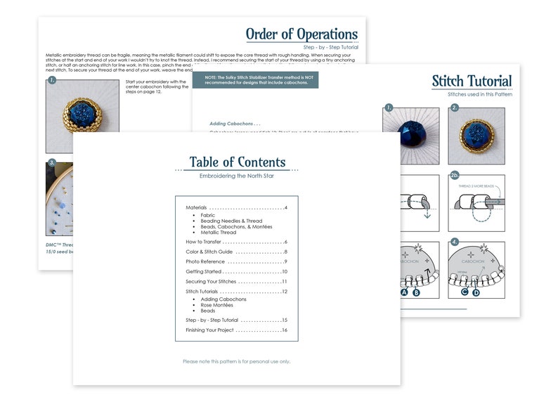 North Star Hand Embroidery Pattern, PDF Download, Easy Celestial Bead ...