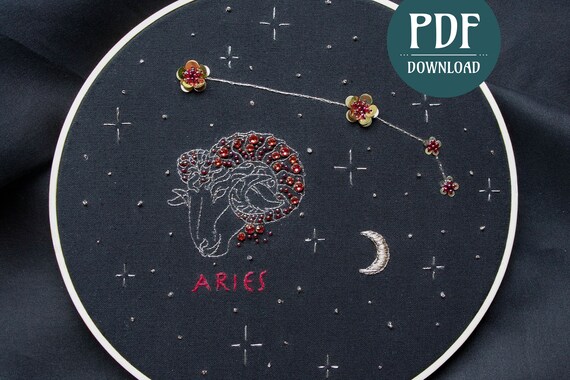 Aries Zodiac Hand Embroidery Pattern Downloadable PDF DIY | Etsy
