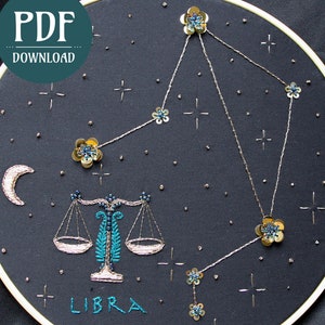 Libra Zodiac Hand Embroidery Pattern Downloadable PDF | Etsy