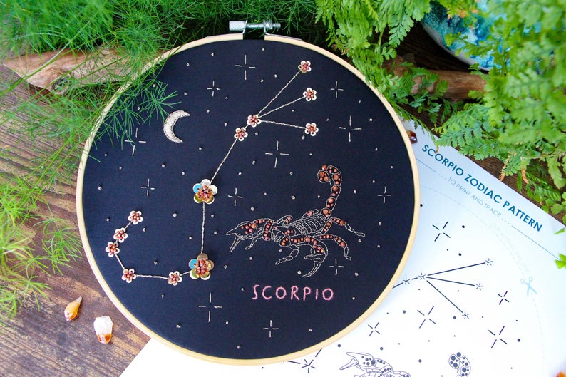Scorpio Zodiac Hand Embroidery Pattern Downloadable PDF - Etsy