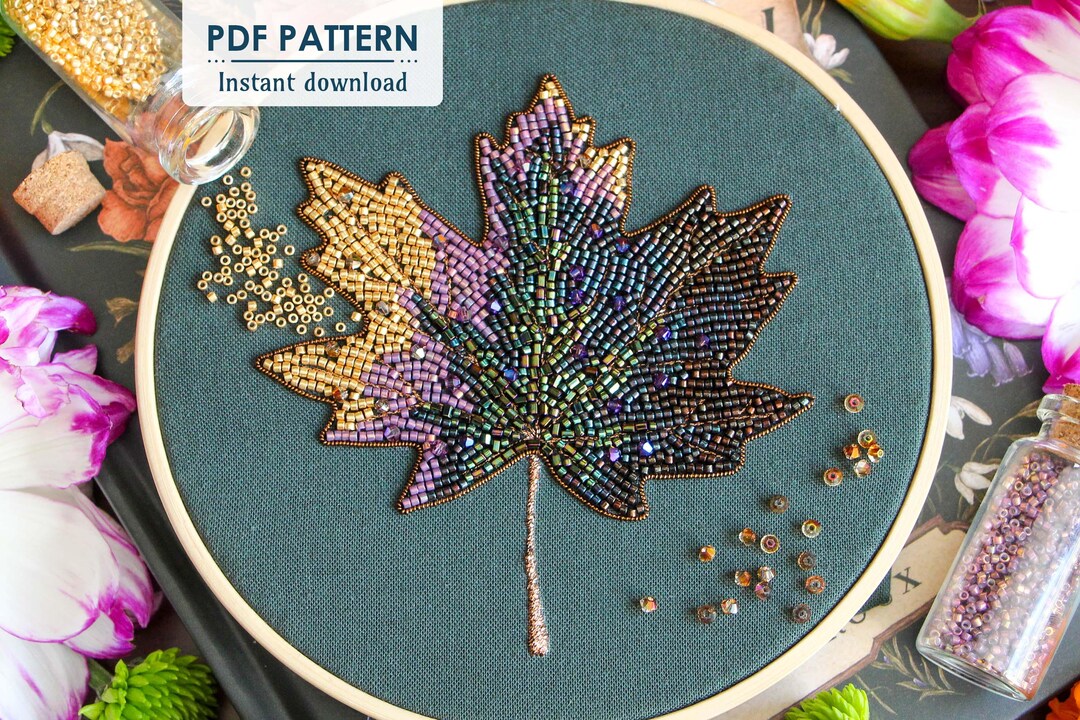 Maple Leaf Bead Embroidery Pattern: Fall Goldwork With Step-by-step ...