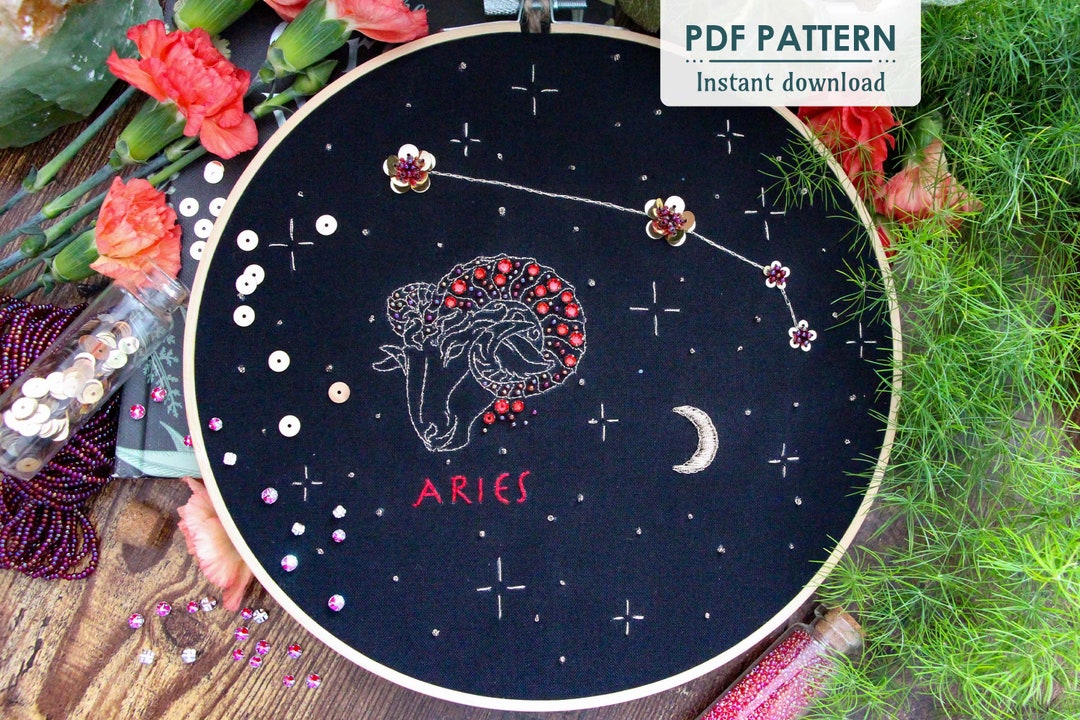Aries Zodiac Hand Embroidery Pattern, Downloadable PDF, DIY Bead ...