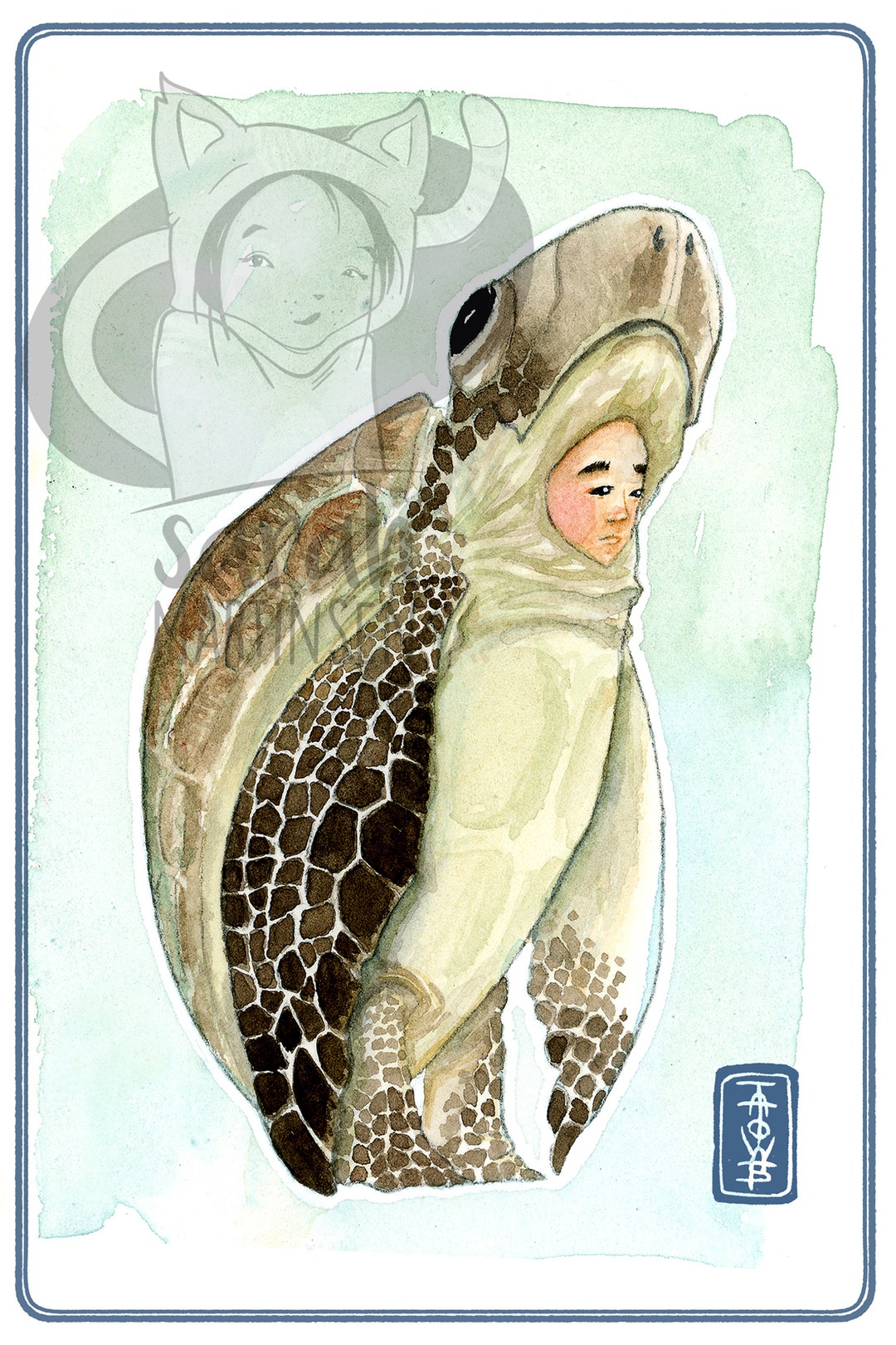 Hawaiian Honu Turtle Costume Illustration, 8.5x11 Art Print - Etsy
