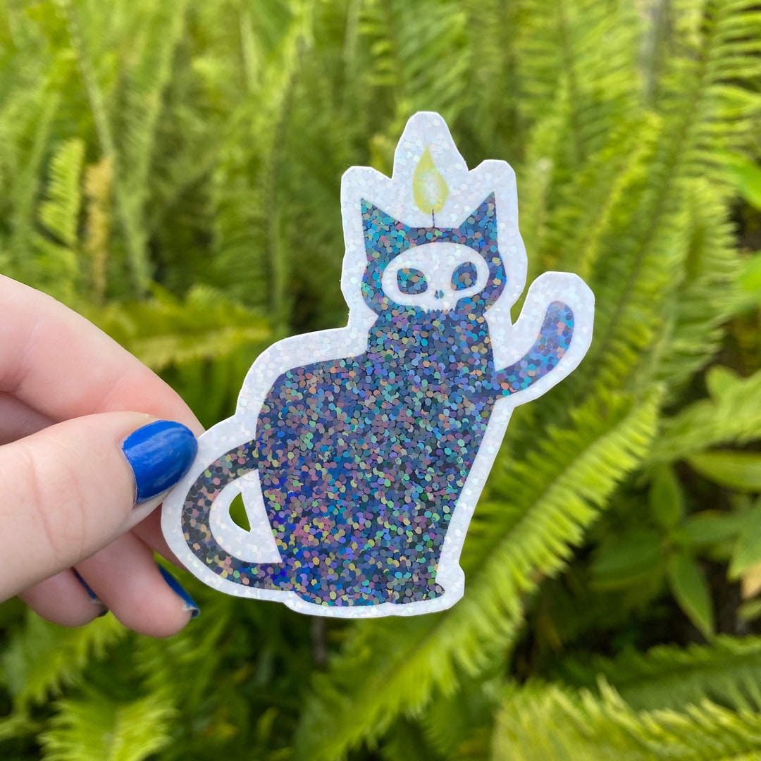 Sparkling Black Cat Candle Vinyl Sticker - Etsy