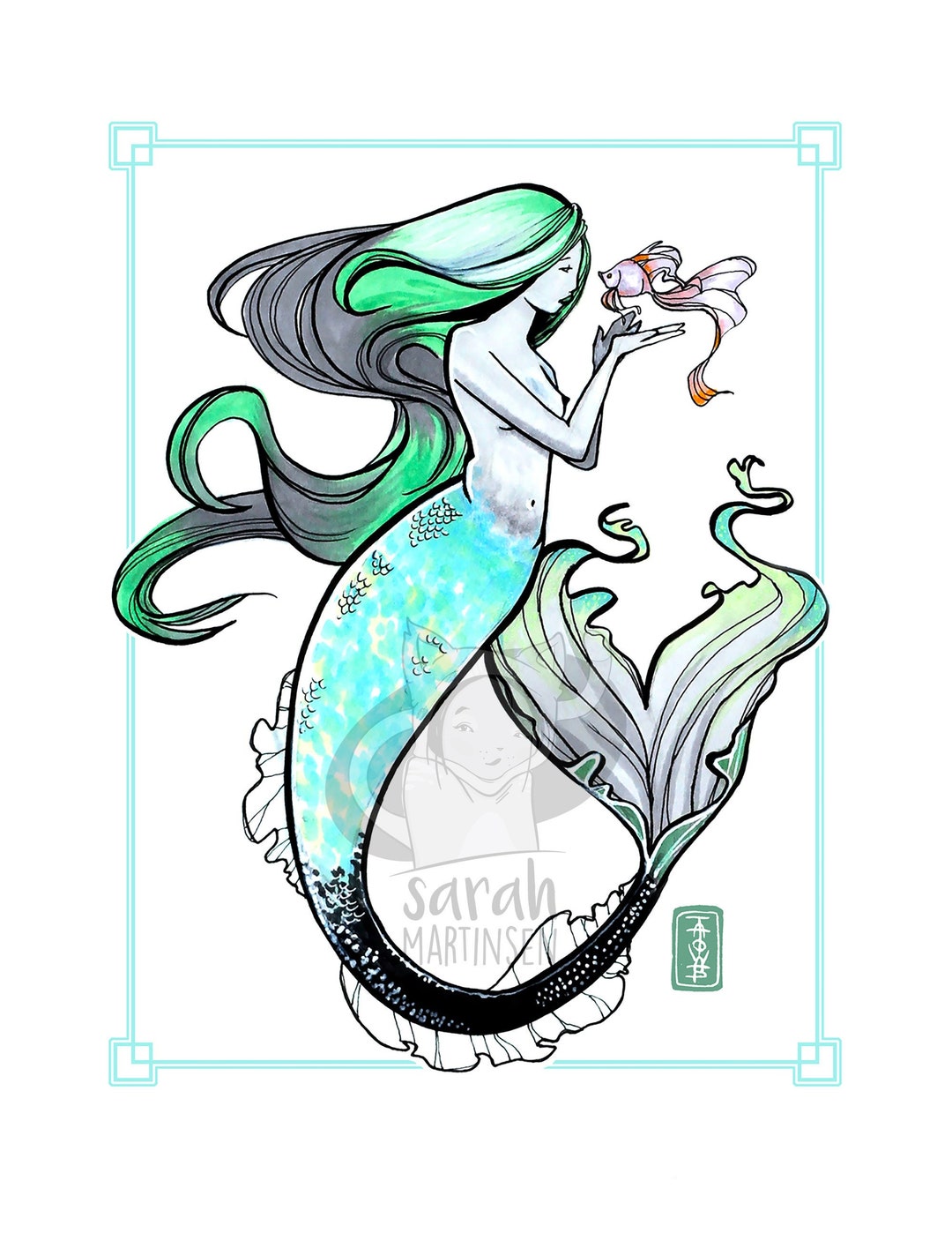 Blue and Green Mermaid, 8.5x11 Art Print - Etsy