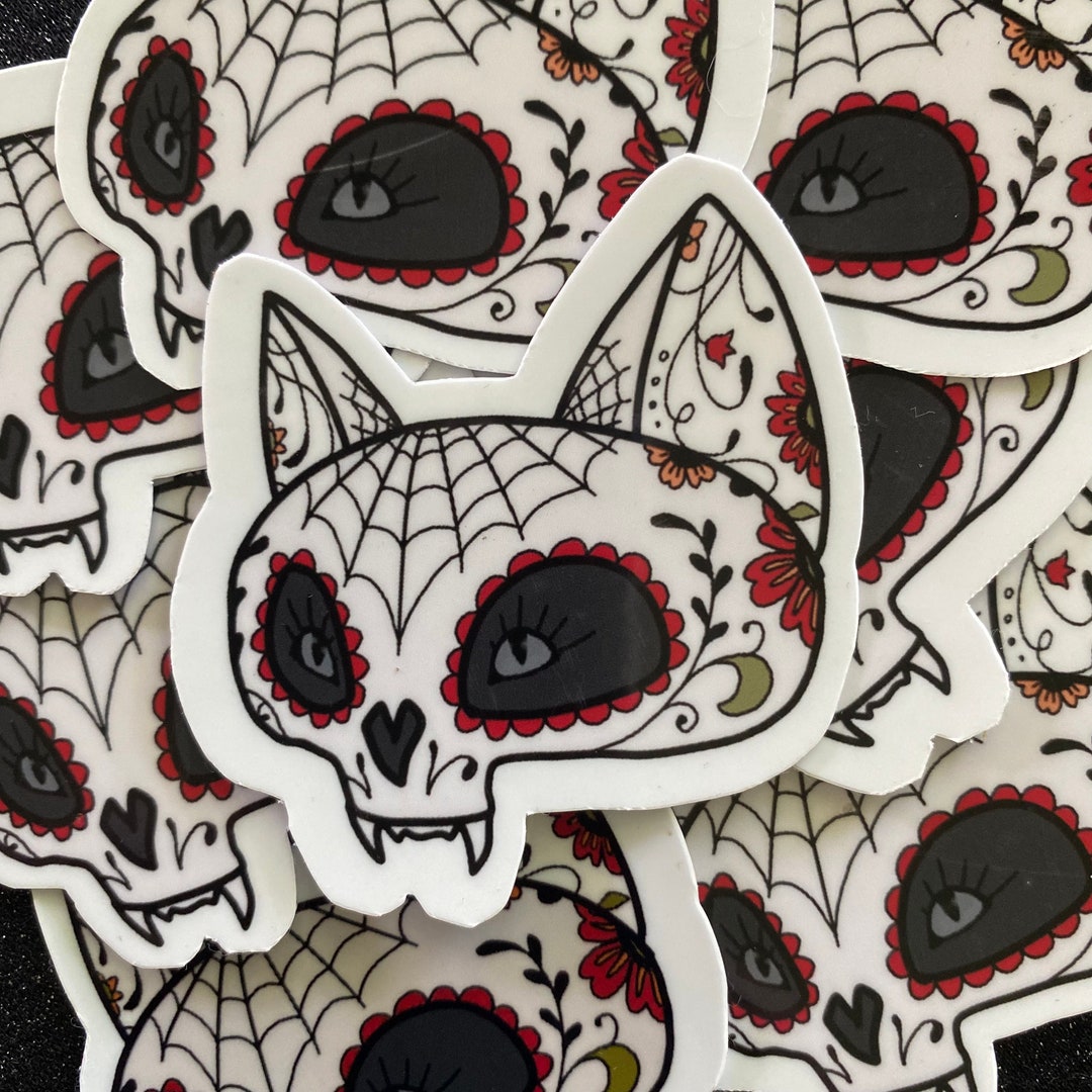 Sugar Skull Kitty Vinyl Sticker - Etsy