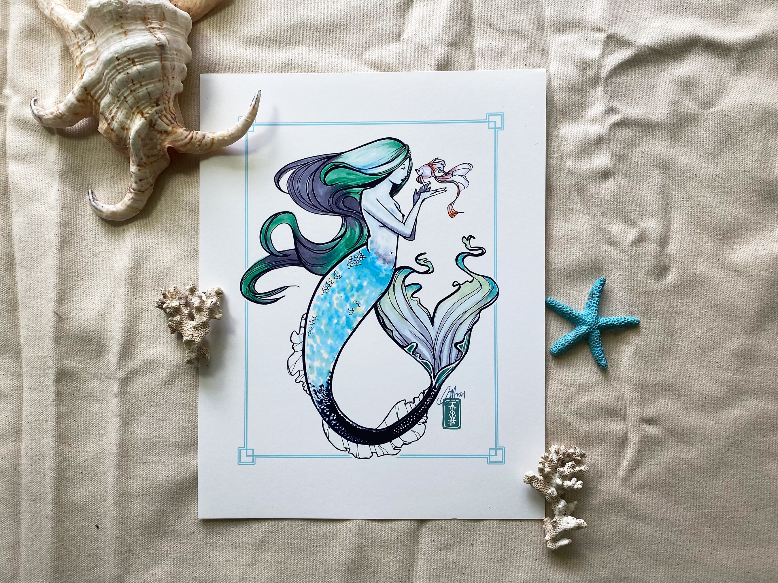 Blue and Green Mermaid, 8.5x11 Art Print - Etsy