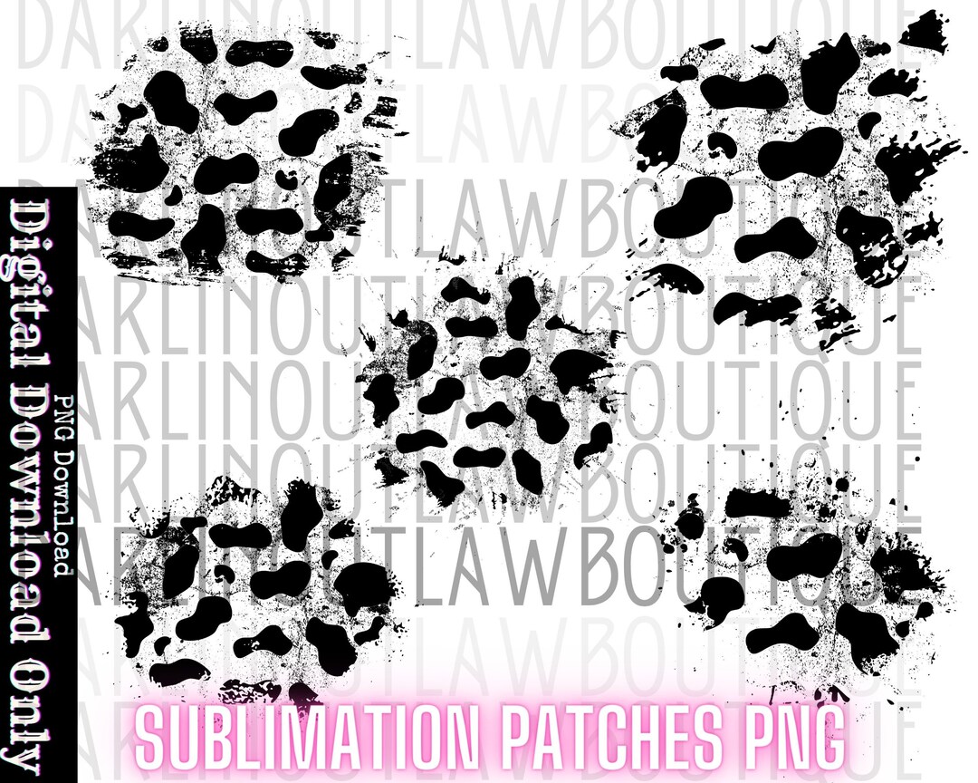 5 Transparent Png's, Cow Print Patches , Western, Grunge, Sublimation ...