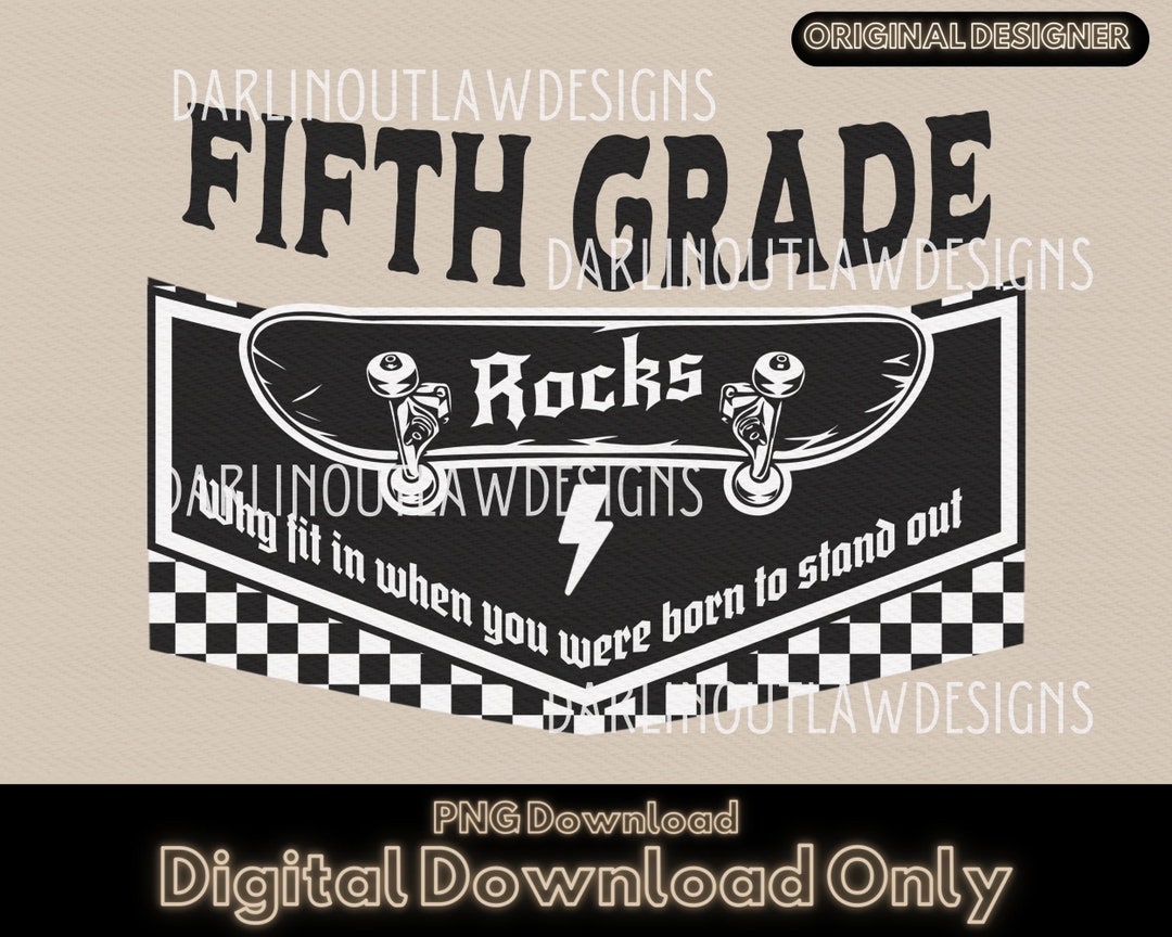 2 PNG Files, Fifth Grade Rocks, Checkered Design, Sublimation, 1 Free ...