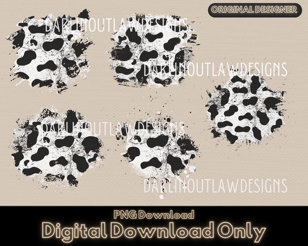 5 Transparent Png's, Cow Print Patches , Western, Grunge, Sublimation ...