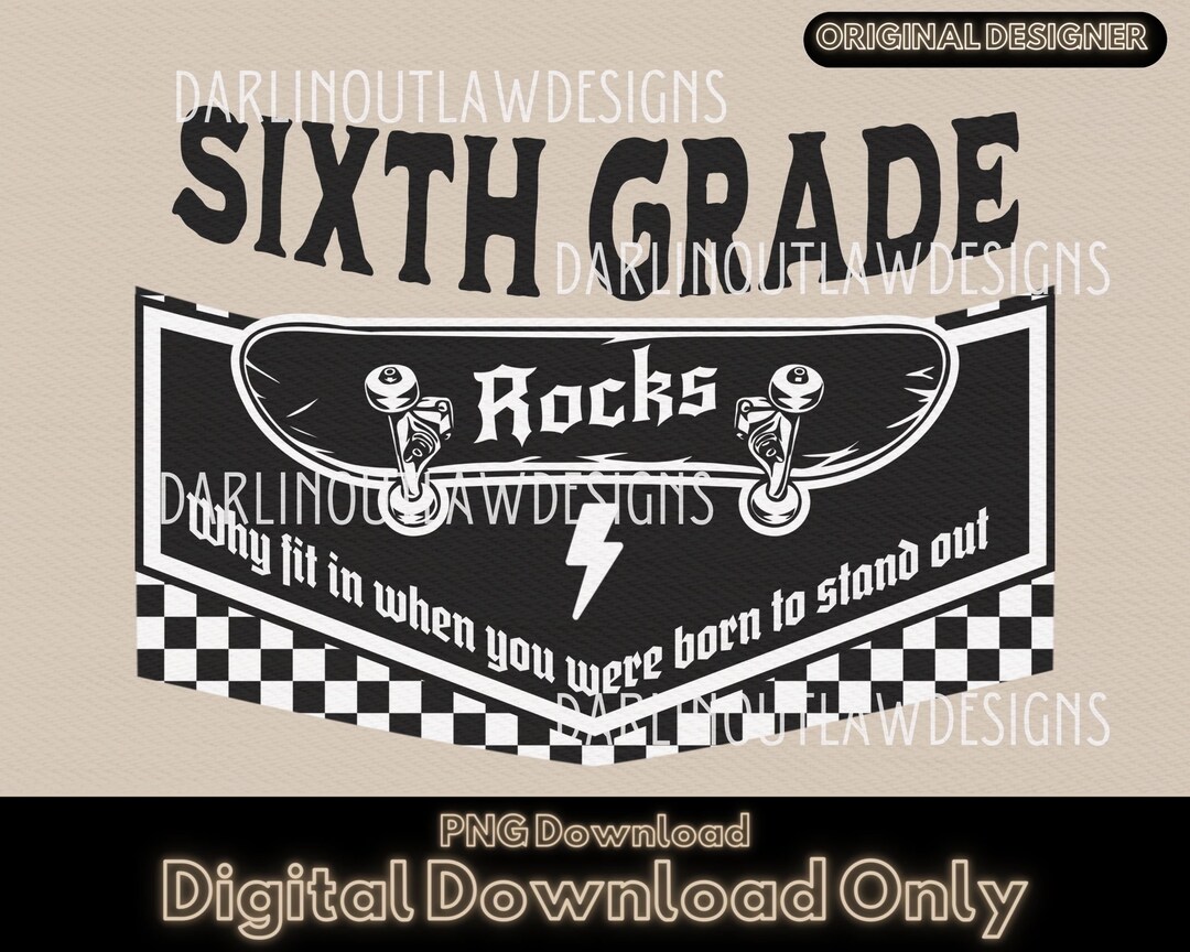 2 PNG Files, Sixth Grade Rocks, Checkered Design, Sublimation, 1 Free ...