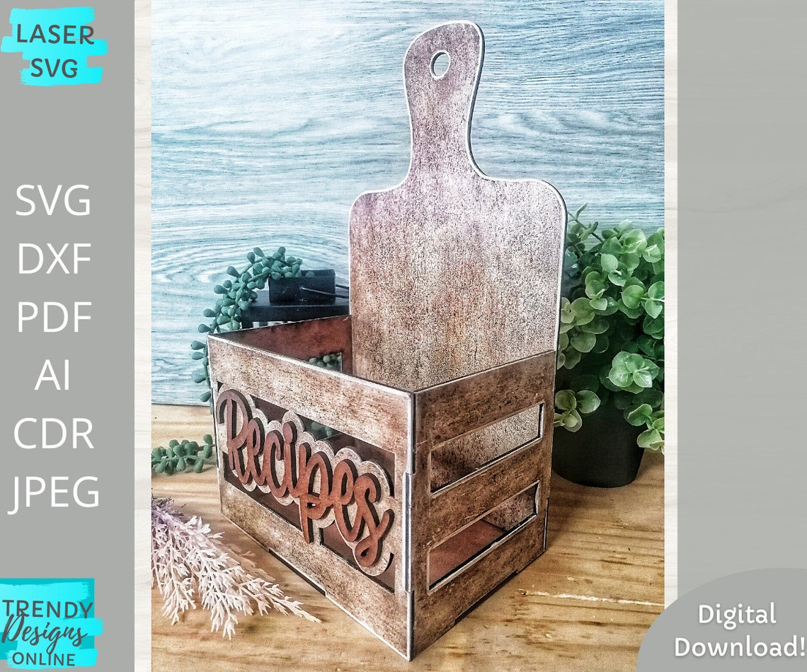 Recipe Crate Svg File Cutting Board Recipe Box Svg Glowforge - Etsy