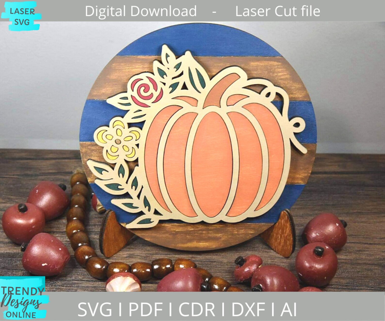 Floral Pumpkin Round Svg Fall Pumpkin Sign Svg Glowforge - Etsy