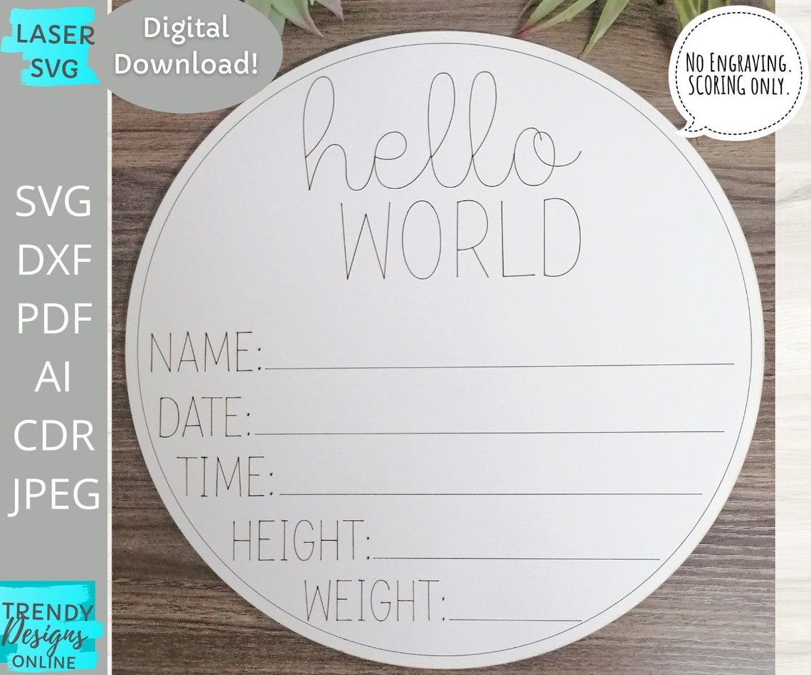 Hello World Svg Birth Stat Svg Newborn Announcement Svg | Etsy