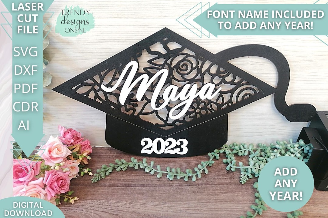 Graduation Cap Sign Svg File, Floral Graduation Photo PROP Svg File ...