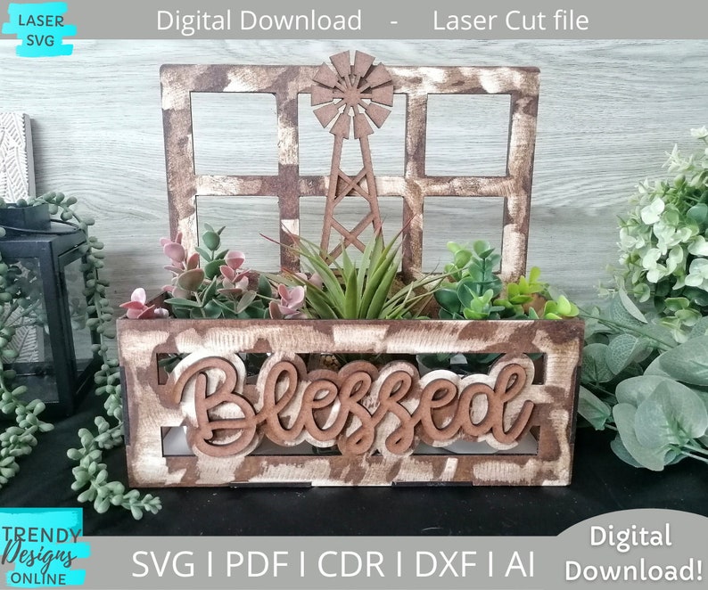 Windmill Planter Svg File Blessed Planter Svg Planter Box - Etsy