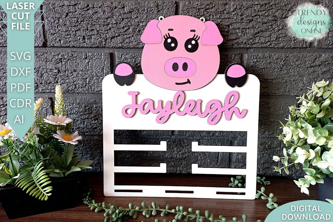 Pig Bows Holder Svg File, Kids Scrunchie Holder DIGITAL Svg, Laser Cut ...