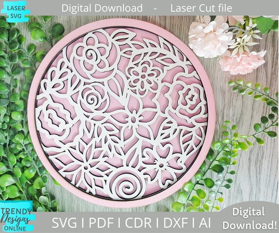 Floral Round Svg File Layered Blank Floral Circle Svg | Etsy