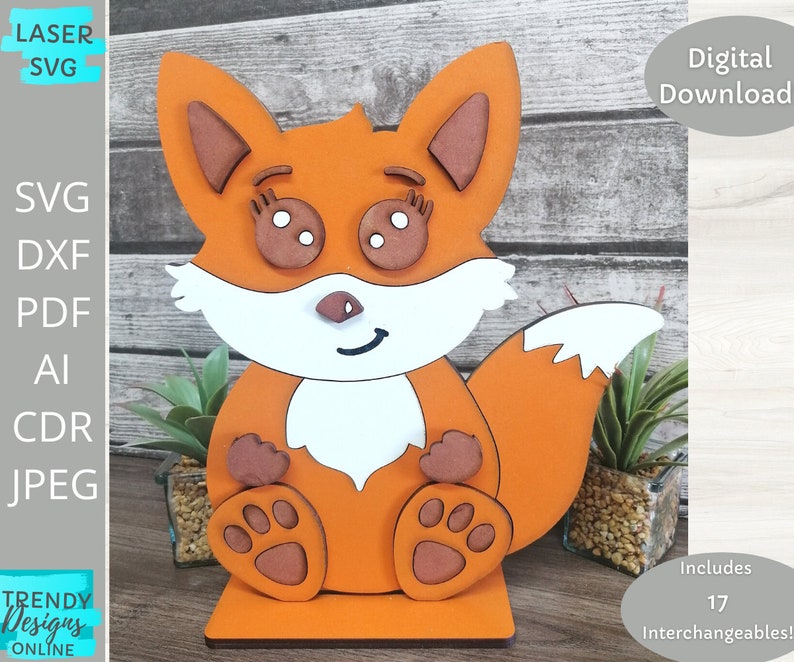 Fox Interchangeable Svg Freestanding Fox Svg Glowforge - Etsy