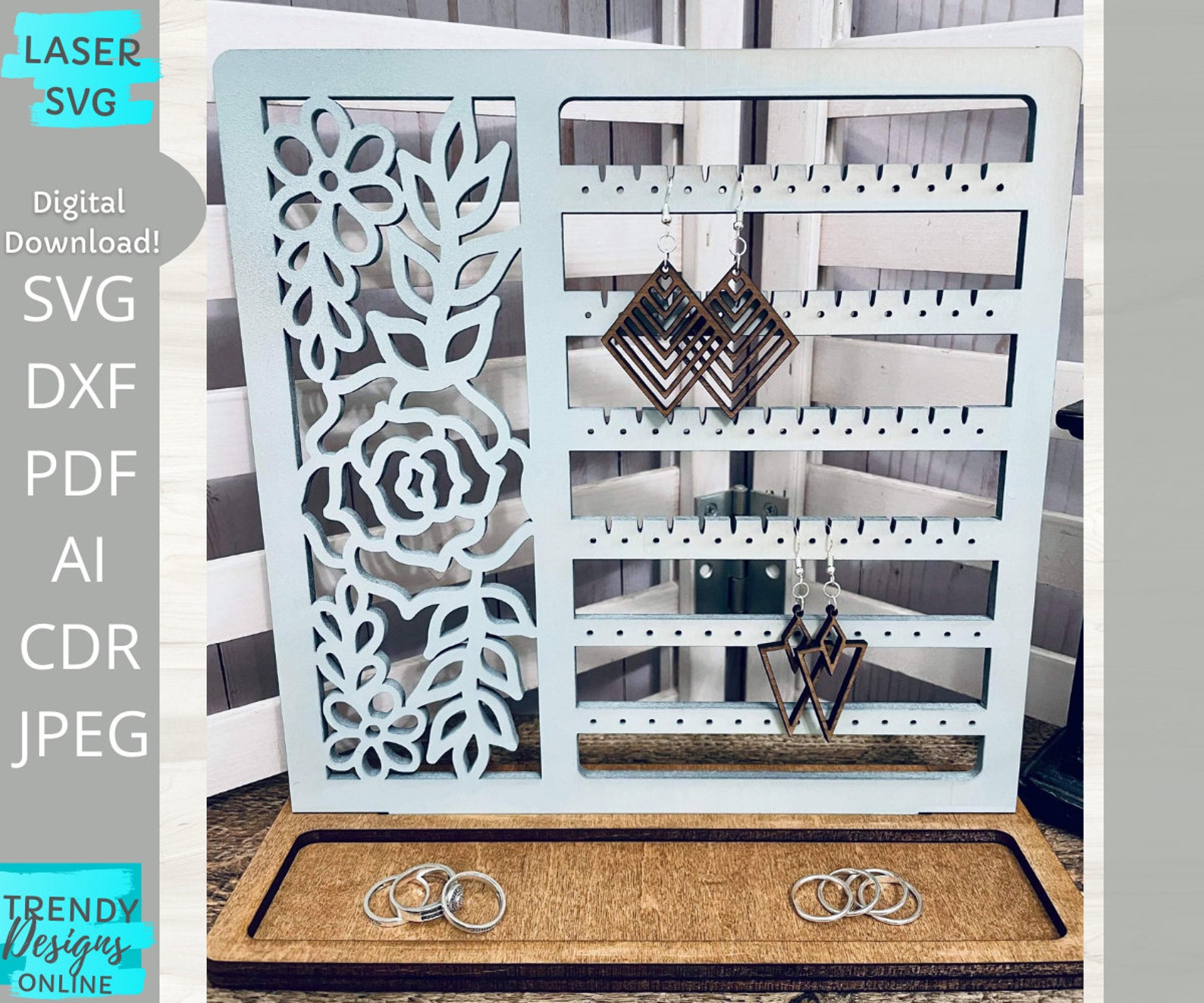 Jewelry & Trinkets Stand Svg Floral Earrings Stand Svg - Etsy