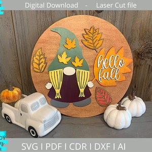 Hello Fall Gnome Svg File, Digital Download, Glowforge Ready Svg, Laser ...