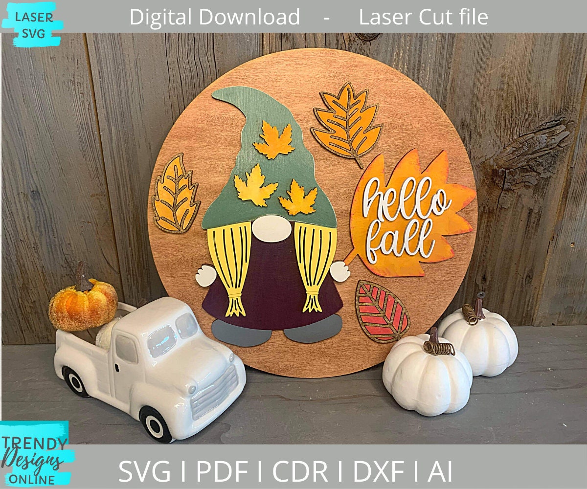 Hello Fall Gnome Svg File Digital Download Glowforge Ready - Etsy