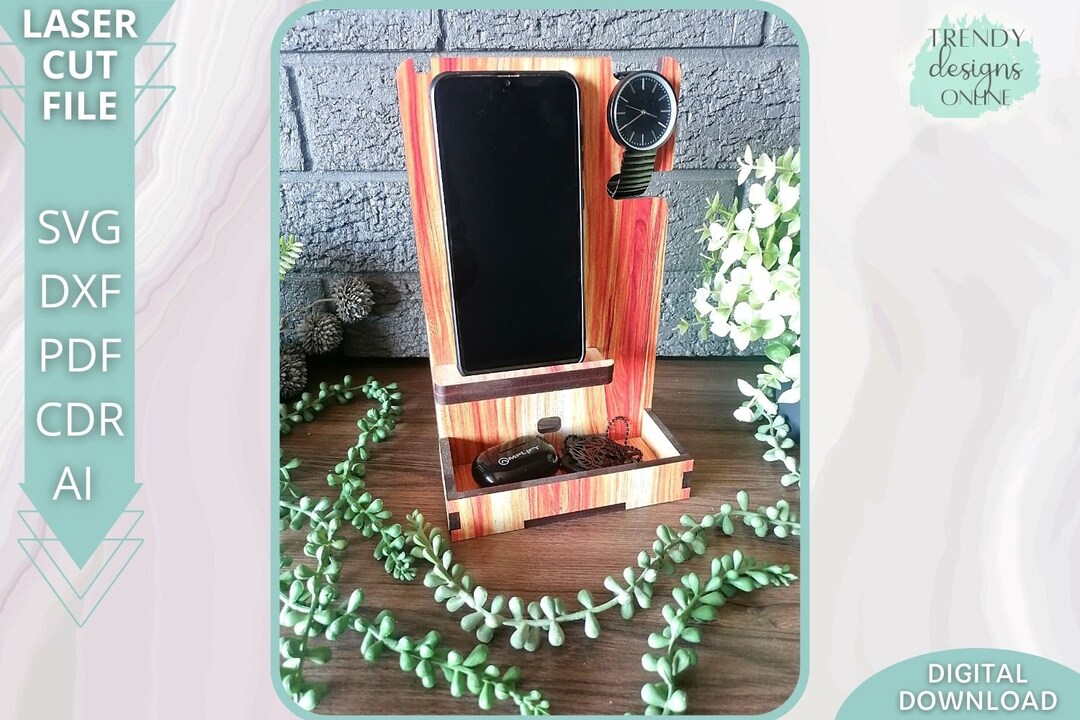 Phone Charging Stand and Trinkets Holder Svg File, Cellphone Charging ...