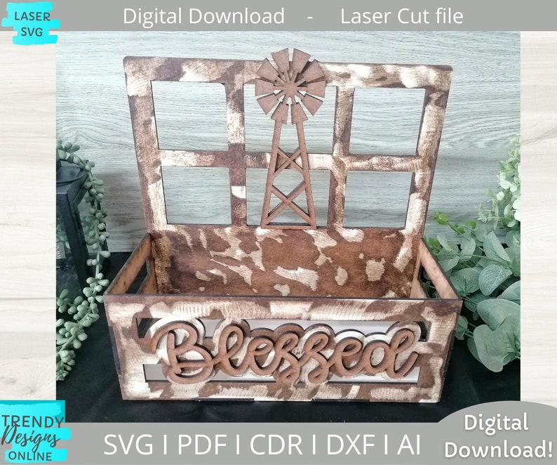Windmill Planter Svg File Blessed Planter Svg Planter Box - Etsy