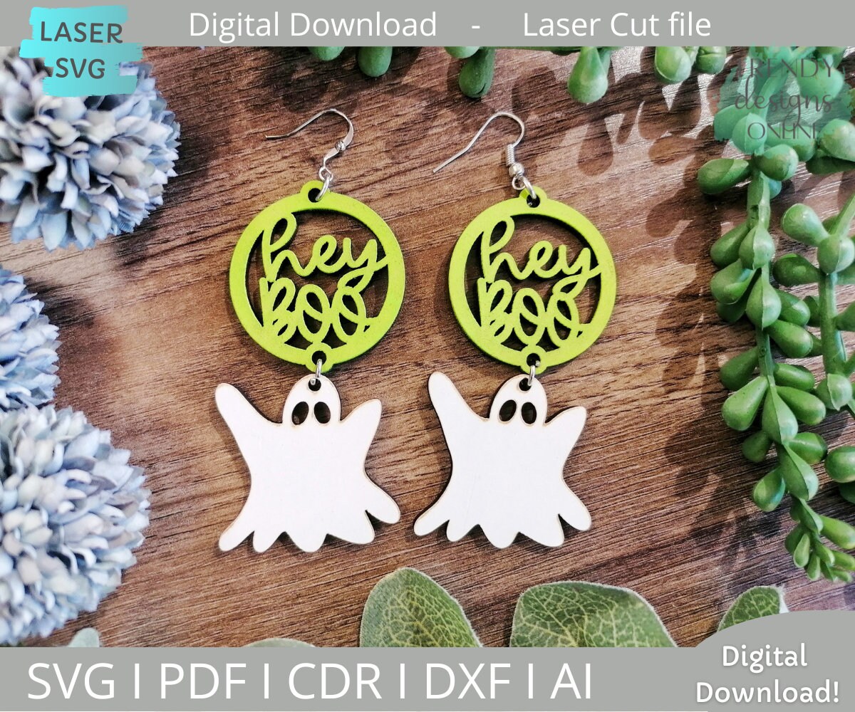 Hey BOO Earrings Svg File Halloween Ghost Earrings Svg - Etsy