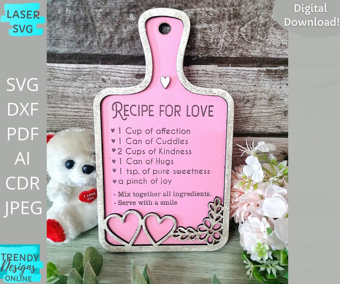 Recipe For Love Svg File Valentines Cutting Board Svg Etsy