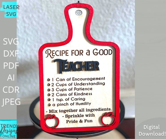 Recipe for a Good Teacher Svg File Cutting Board Svg - Etsy