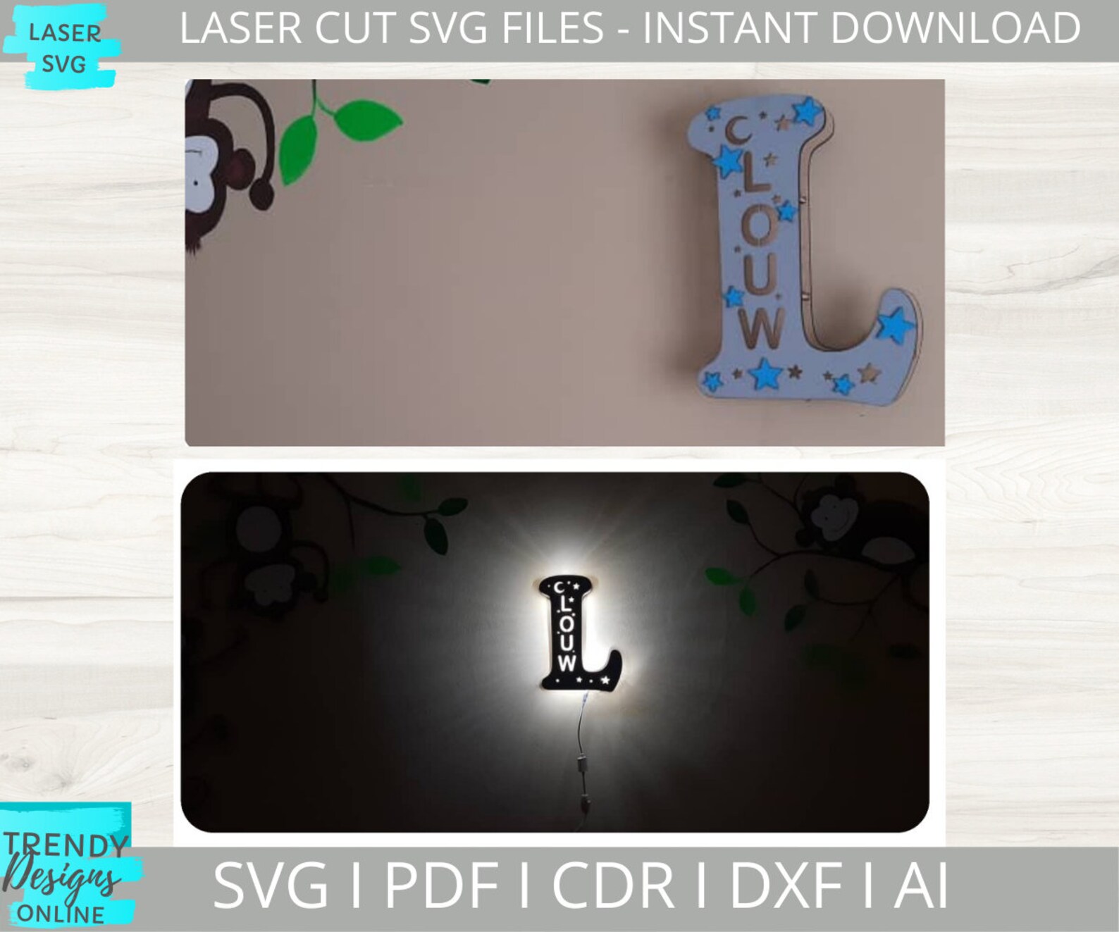 Letter Night Light Svg Full Alphabet Letters Svg ABC Lamp - Etsy