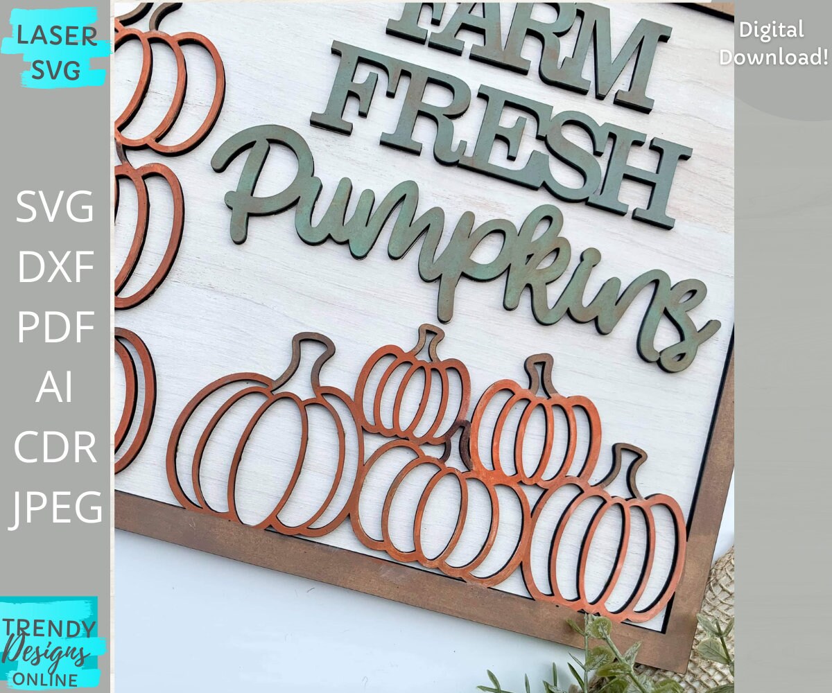 Prints CNC Fall Pumpkin Sign SVG Vegetable Glowforge Orchard Vector ...