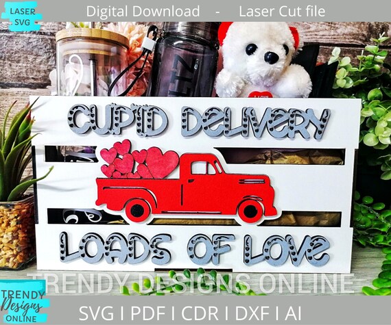 Cupid Delivery Crate Svg Loads of Love Valentines Gift Box - Etsy