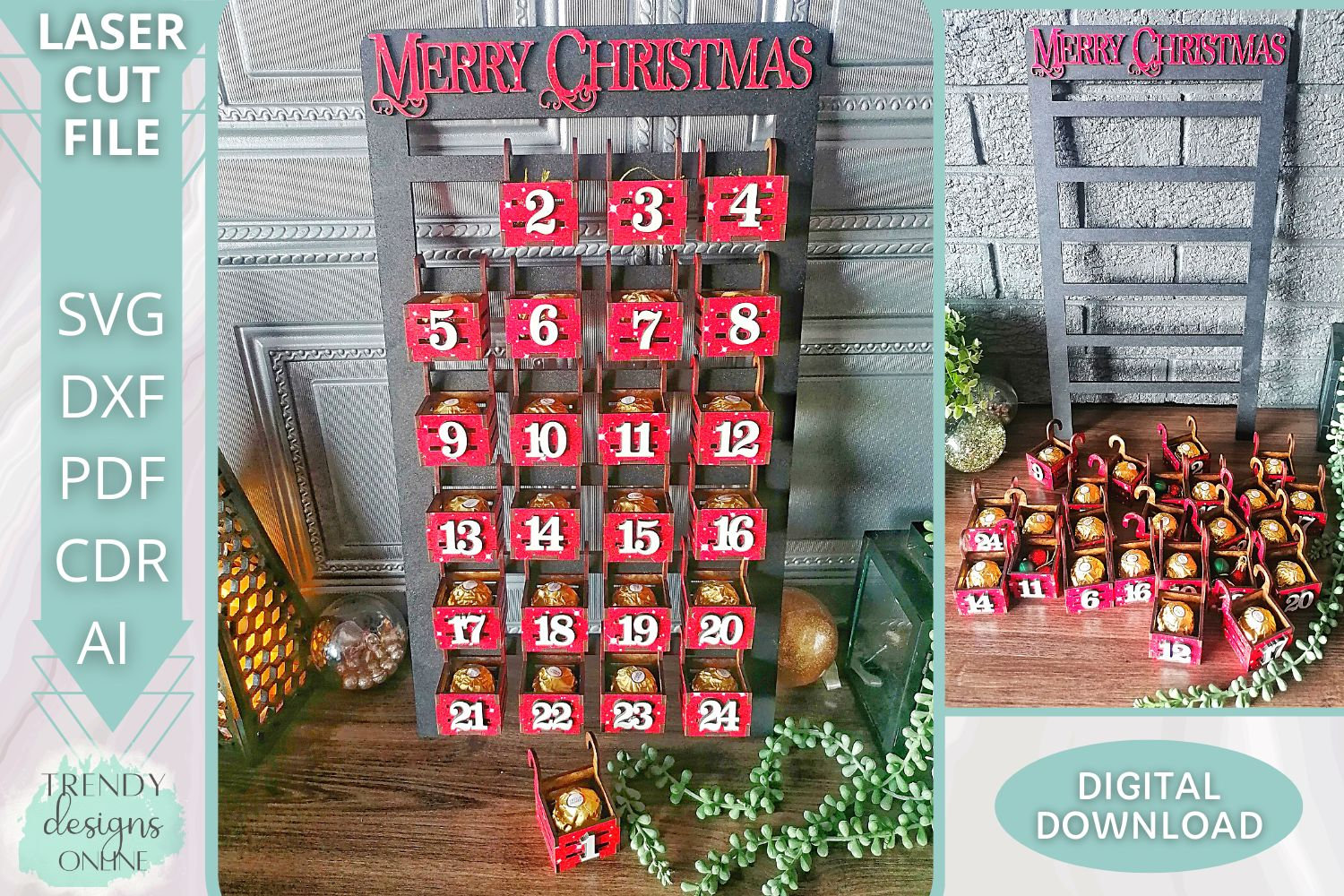 Christmas Advent Calender Svg File Chocolate Holder Svg - Etsy