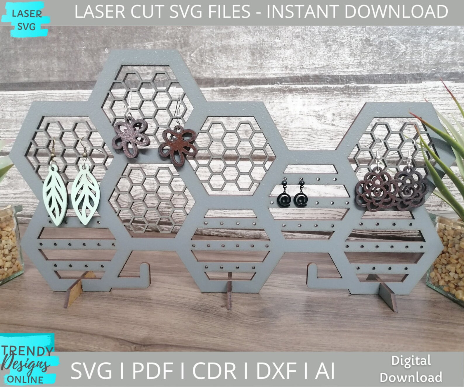 Hexagon Jewelry Stand Svg Earrings Display Stand Svg Studs - Etsy