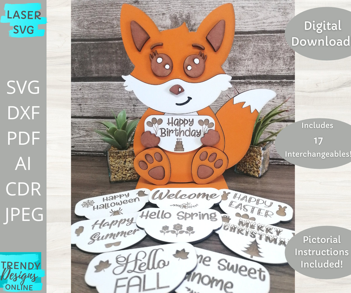 Fox Interchangeable Svg Freestanding Fox Svg Glowforge - Etsy