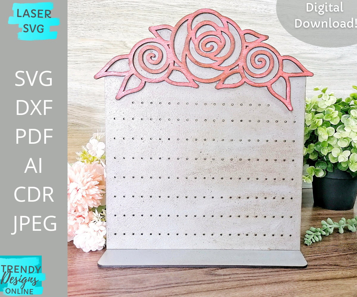 Floral Jewelry Stand Svg File Earrings Display Svg Glowforge - Etsy