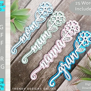 Flower Words Bundle Svg, Mothers Day Floral Words Svg, 25 Words ...