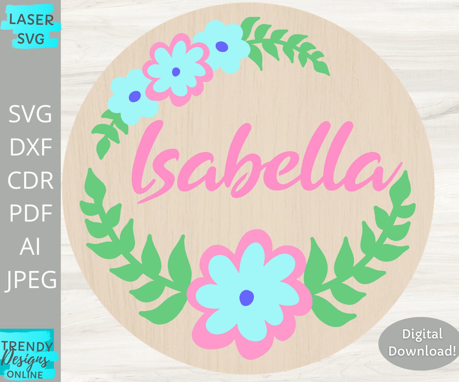 Floral Sign Svg Isabella Floral Hand Drawn Nursery Floral - Etsy