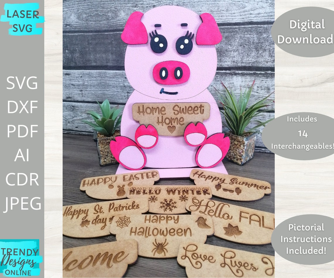 Pig Interchangeable Svg Freestanding Pig Svg Glowforge - Etsy