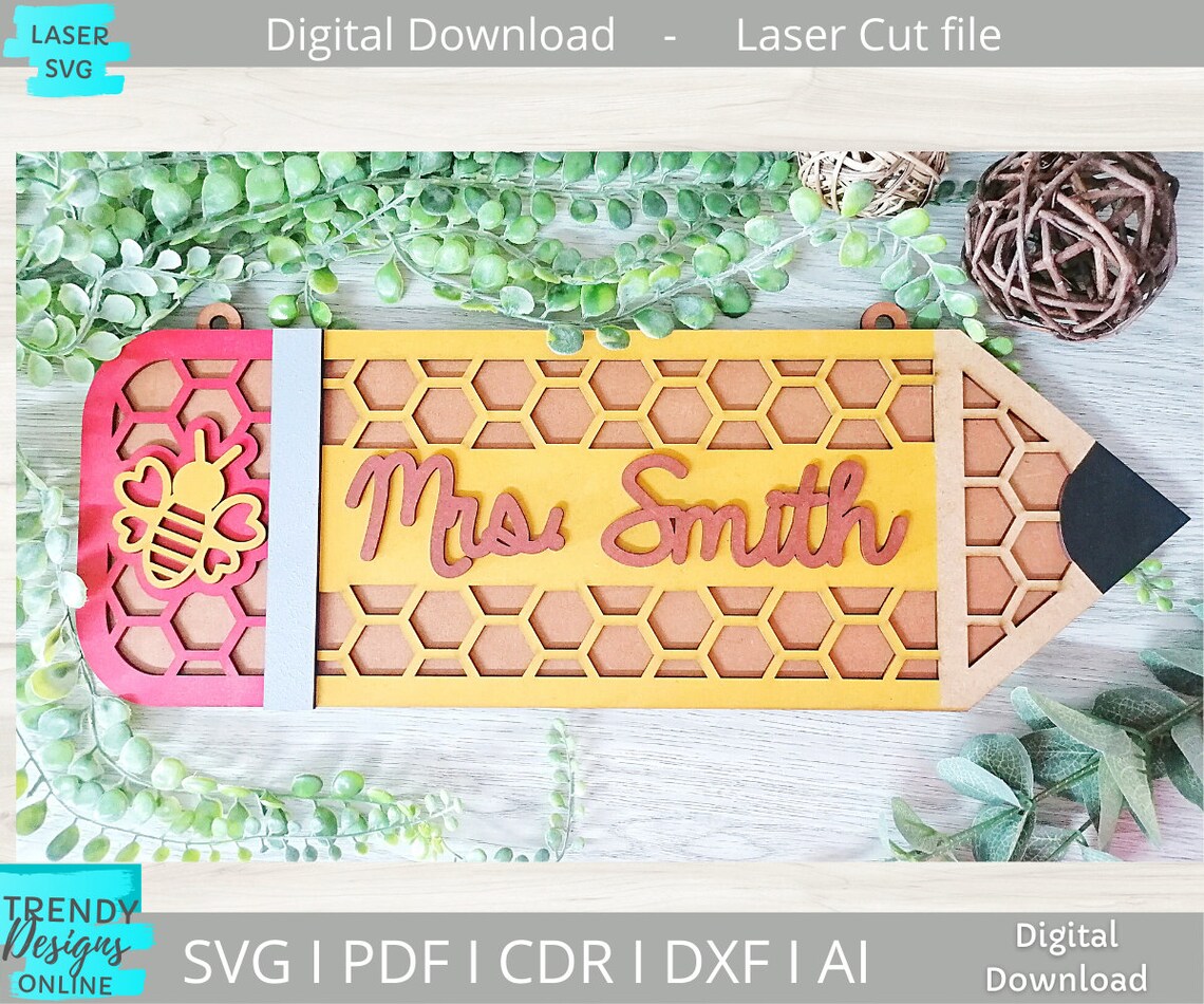 Teacher Pencil Sign Svg Personalized Teacher Appreciation - Etsy